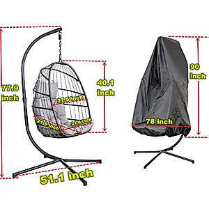 MOJIA Egg Chair with Stand and Oxford Cover, 450lbs Capacity Patio Wicker Hanging Swing Chair Indoor Outdoor with UV Resistant Cushion and Foldable Seat Basket