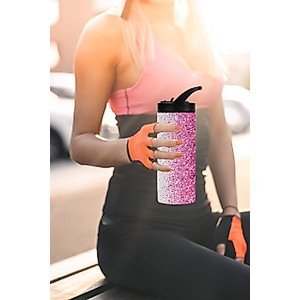 Personalized Flip Top 25oz Gym & Camp Water Bottle - 750ml Pink Glitter Effect with Name - Custom Sports Bottle