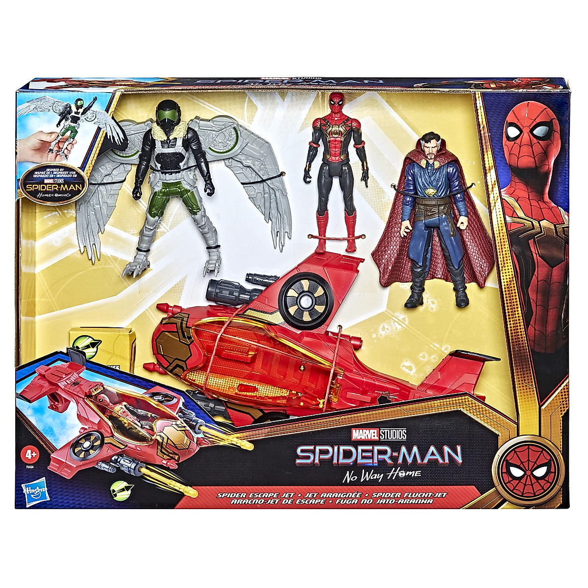 Spider-Man Marvel: Spider Escape Jet, with 3 Action Figures in 6-Inch Scale, Including Spider-Man and Marvel's Vulture, 4 Projectiles, Ages 4 and Up