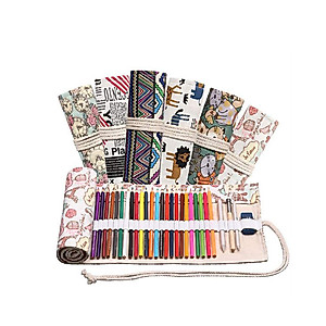 Flyusa FZBNSRKO Canvas Pencil Wrap,Colored Pencil Roll Up Wrap Travel Drawing Coloring Pencil Holder Organizers with 48 Slots for Student Artist Adult(Black)
