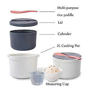 AXIM Rice Cooker for Microwave,2 L Rice Maker Microwave Pasta Cooker,Microwave Cooker Steamer with Strainer,Dishwasher Safe (Green)