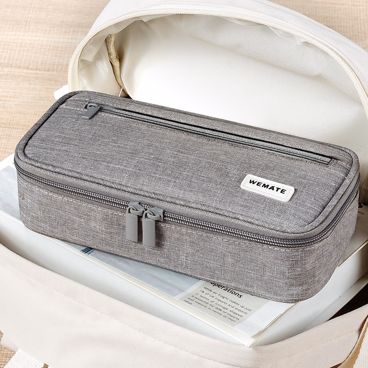 WEMATE Large Pencil Case, Foldable Design Canvas Pencil Pouch with Zipper Compartments & Handle, Aesthetic Pencil Case for Girls Adults Student, Stationery Pouch Pen Case for School Office