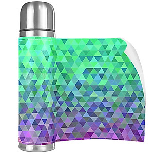 Stainless Steel Vacuum Insulated Mug, Multi Grid Clean Print Thermos Water Bottle for Hot and Cold Drinks Kids Adults 17 Oz