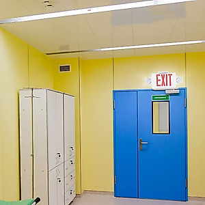 Red Exit Sign with Emergency Lights, 110-277V Double Sided LED Combo Emergency Light with 2 Rotating Flood Lights, Fire Resistant, UL Certified, Exit Sign with Battery Backup for Business