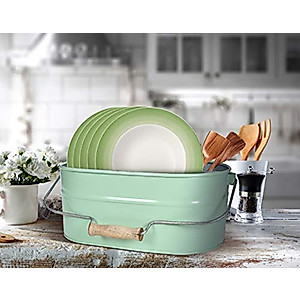 Goroly Home Large Utensil Holder For Kitchen Countertop, Dinner Table, Rustic Farmhouse Caddy For Décor, Metal Galvanized Utensils, Spatula, Spoons, Knives, Forks Organizer - Aqua