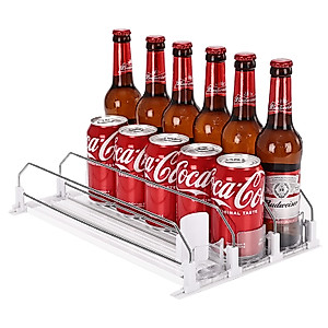Drink Organizer for Fridge, Self-Sliding Soda Can Organizer for Refrigerator and Adjustable Width, 12oz 16oz 20oz drinks can be accommodated, up to 40+ Cans（5+3 ROWS）