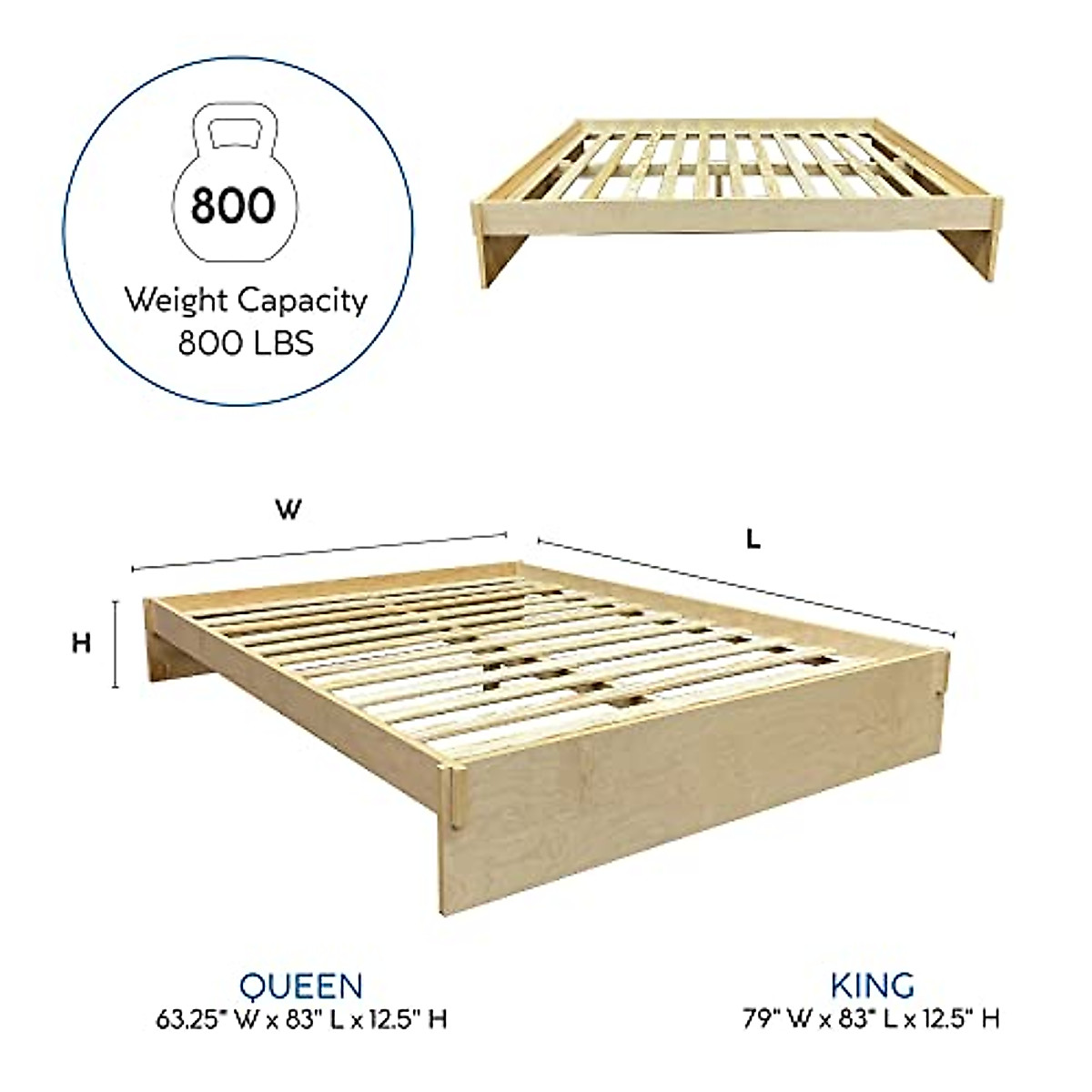 Classic Brands Liberty Wood Platform Bed Frame, Maple with Natural Finish, Queen