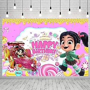 Princess Vanellope Backdrop for Birthday Party Supplies Wreck It Ralph Banner for Party Decorations Vanellope Von Schweetz Baby Shower Photo Background 59x38in
