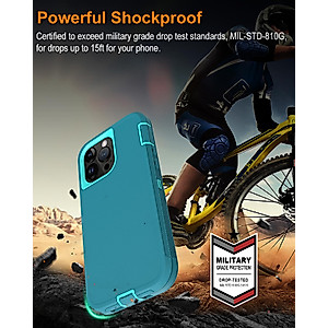 Aliruke for iPhone 13 Pro Max Case, with Screen Protector, Dust-Proof Port Cover, Full-Body Non-Slip Silicone Rubber Covered, Military Grade Drop-Proof Shockproof Phone Case, Mint/Teal