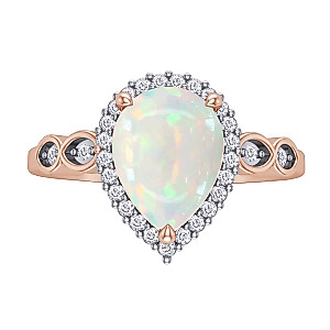 GEMVIO Collection 1 Carat CT 8X6MM Pear Cut Natural White Opal Gemstone & Diamond Halo Teardrop Engagement Ring In 14K Rose Gold Over Sterling Silver Anniversary Wedding Band Ring(1 Cttw)-6