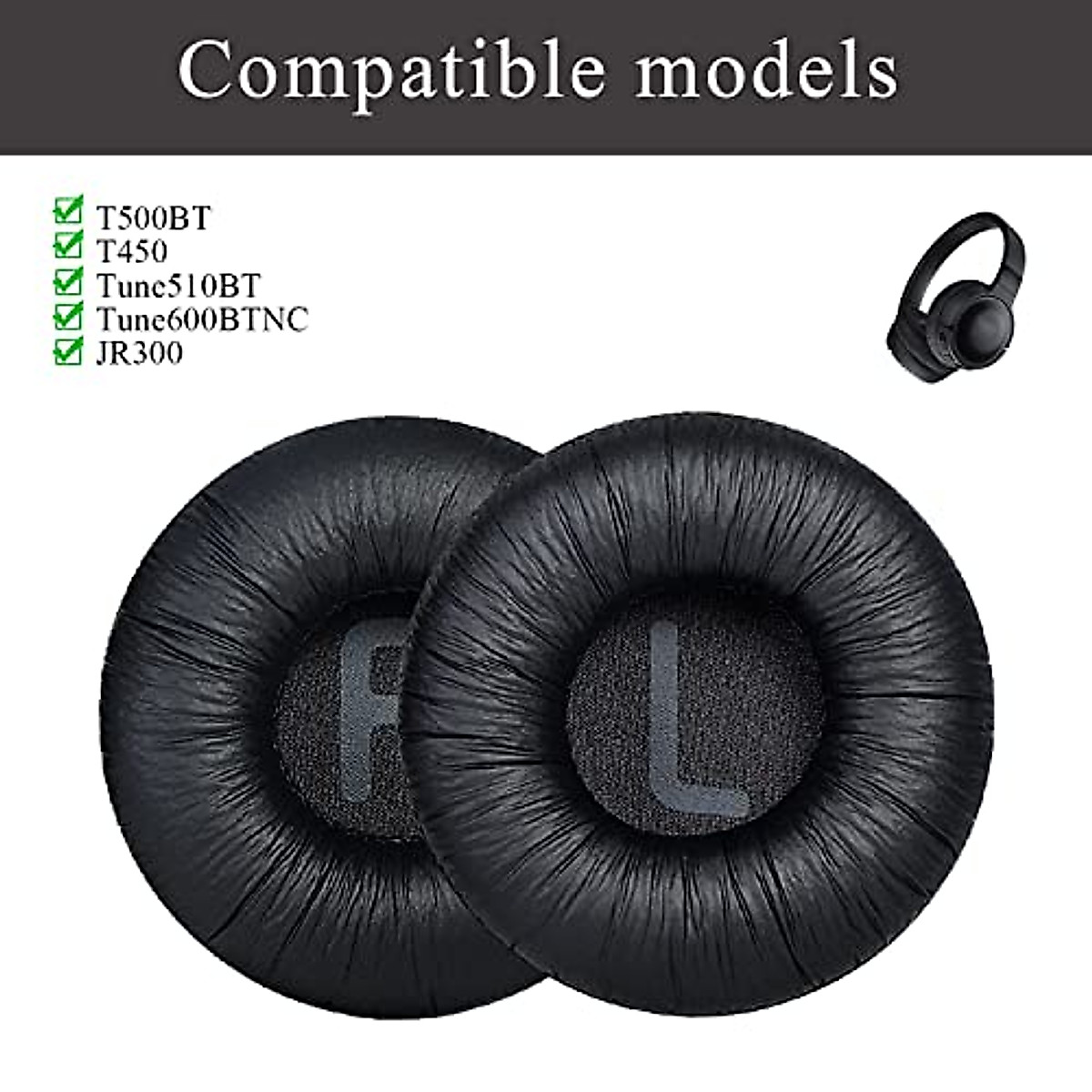 Aiivioll Replaceable Foam Headphone Cover Compatible with Tune 500(T500BT), Tune 450(T450), Tune600BTNC, TUNE510 (T510BT) Wireless Headphone (Wrinkled Leather Print, Black)