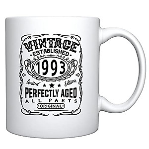 Vintage Established 1993 30 Perfectly Aged Ceramic Coffee Mug 30th Birthday For Him Her Dirty Thirty (White 1993)