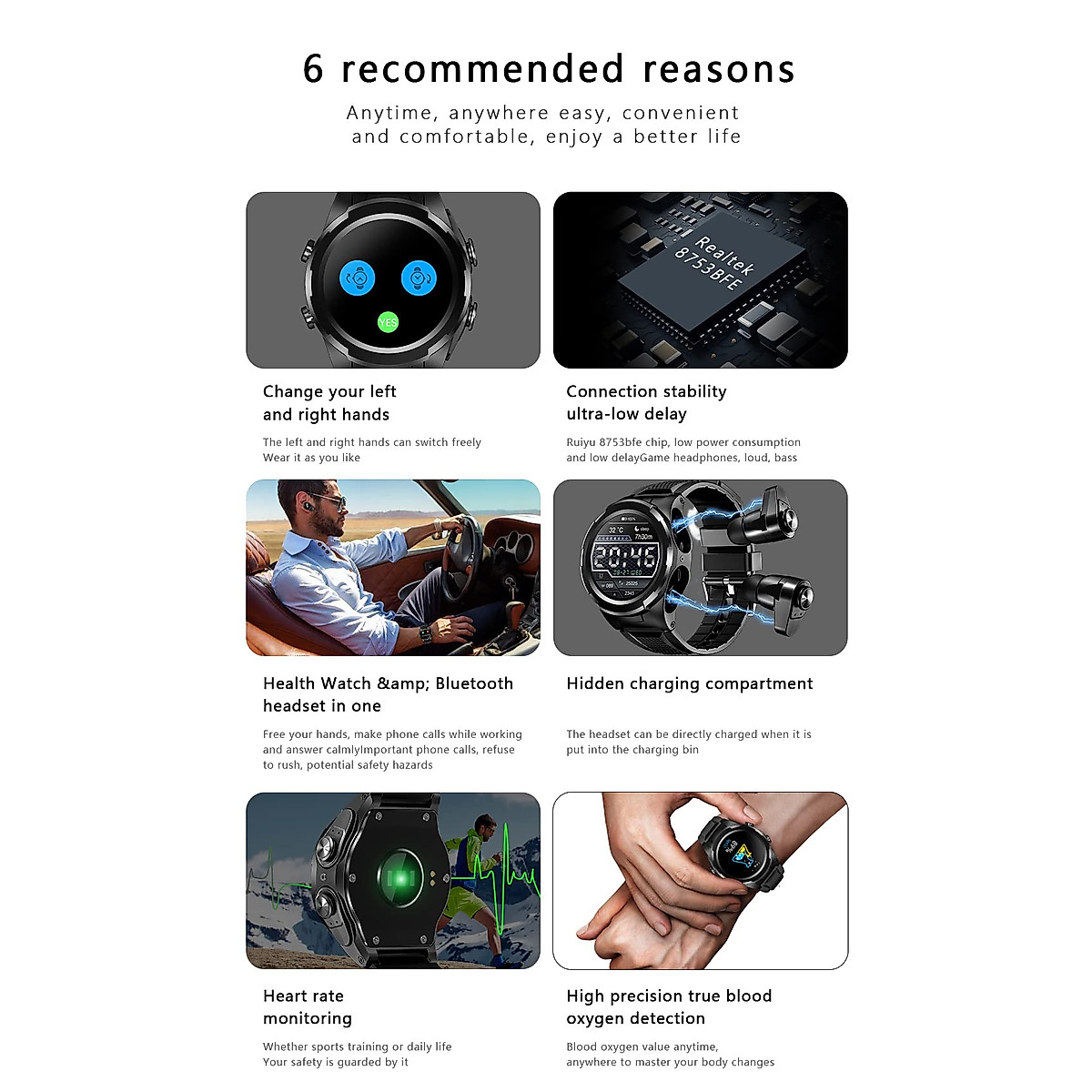 Sudroid Smart Watch with Earbuds, 2 in 1 Bluetooth Smart Watch for Android iPhone, Fitness Tracker Watch, Tracker with Blood Oxygen Heart Rate Sleep Monitor, Long Time Standby Sports Smart Watch