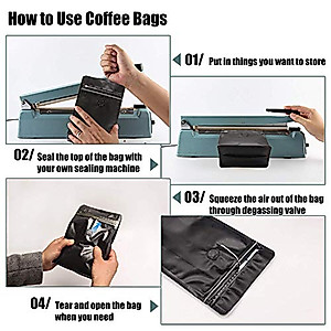 Idealux Black Coffee Bags with Valve, Aluminum Foil High Barrier bags, 0.5 lb Square Bottom Stand Up Pouches, Zip Lock Stand Up coffee Bags, Reusable Food Storage Bags 50pcs 8 OZ