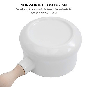 Cabilock Enamel Milk Pot Noodle Bowl Non-Stick Mini Saucepan Butter Warmer with Wooden Handle Small Cookware for Home kitchen Supplies Dessert Cereal Salad Fruit (White About 380ML)