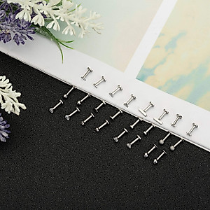 Masedy 24Pcs 16G 316L Stainless Steel Labret Monroe Lip Ring Studs CZ Cartilage Helix Tragus Piercing Studs 6MM