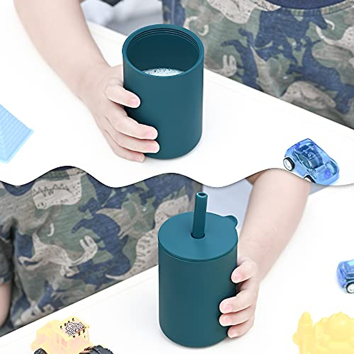 JOYIT Baby and Toddler Silicone Straw Cup 6 oz | Training and Learning Open Cup for Baby Independent Drinking | Promotes Fine Motor Skills | with a Nonspill Lid and Silicone Straw (Ocean Blue)