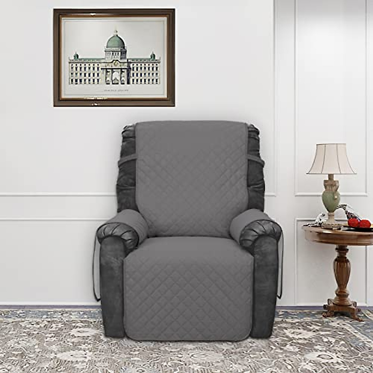 Easy-Going Waterproof Recliner Chair Sofa Cover with Pocket, 1-Piece Reversible Couch Cover for Recliner, Washable Protector with Elastic Straps for Dogs, Pets (Recliner Chair, Gray/Light Gray)