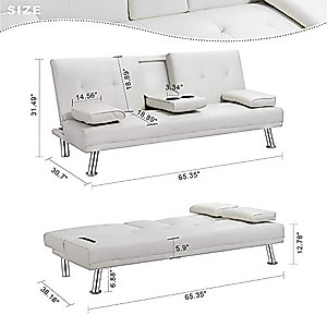 Walsunny Modern Faux Leather Sofa, Folding Reclining Sofa, Double arms, Living Room Bedroom Sofa Chair (White)