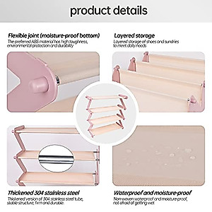 TRTRin Toddler shoe rack, Light Pink kids shoe rack-Can hold 8-12 pairs Baby Shoes, Simple Installation, for Entryway/Hallway/Bedroom/Bathroom.