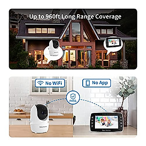 IKQIEOR Baby Monitor with 2 Cameras, 4.3" LCD Split-Screen Video Baby Monitor with Camera and Audio NO WiFi, Remote Pan/Tilt/Zoom, Auto Night Vision,Two-Way Talk,Temperature Sensor,VOX Mode, Lullabies