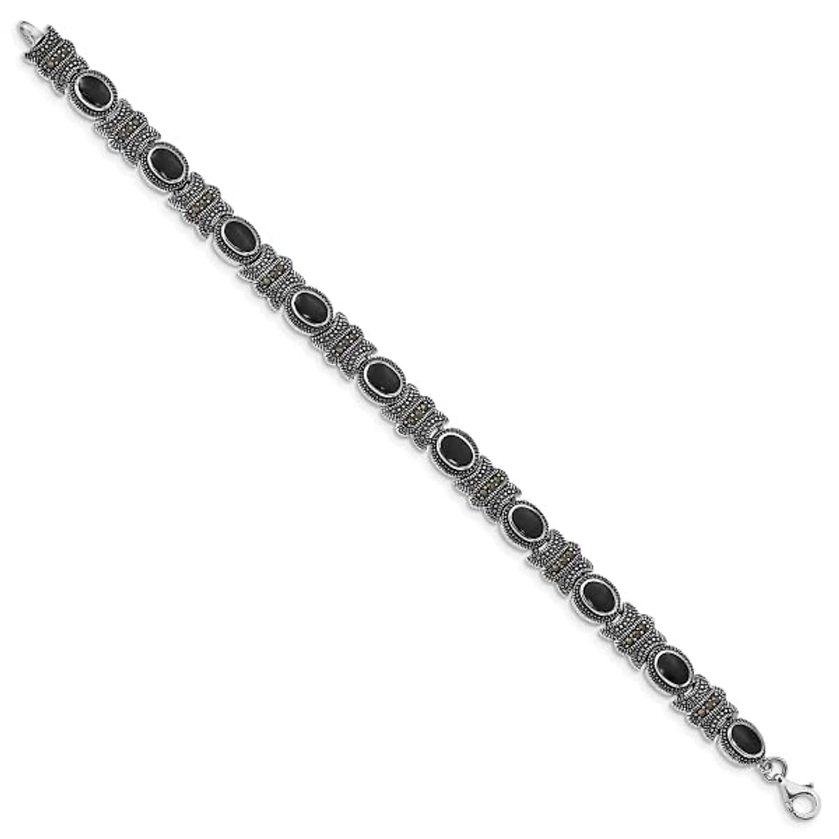 IceCarats 925 Sterling Silver Marcasite Black Onyx 7.25 inch Chain Gemstone Tennis Bracelet