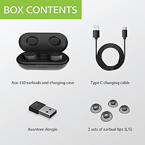Avantree Ace M10 - Wireless Earbuds for PC Laptop Computer with USB Adapter, Bluetooth 5.2, Noise Cancelling Mic for Clear Calls, Connecting with Phones for Music, aptX Adaptive, 36Hrs