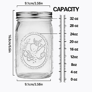 eleganttime Wide Mouth Mason Jars 32 oz with Lids and Bands Set of 12 Jars,Quart Large Glass Mason Jars with Airtight Lids,Great for Canning,Fermentation and Preservation