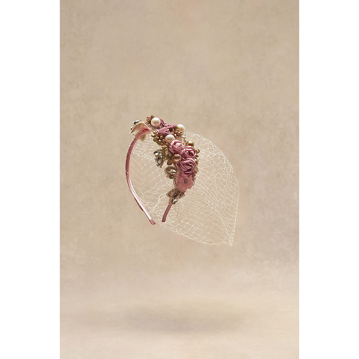 BABEYOND 1920s Fascinator Mesh Flower Pearl Veil Headband Bridal Wedding Tea Party Fascinator Veil for Women