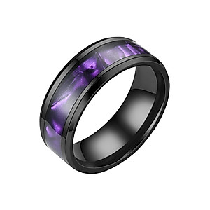 8MM Stainless Steel Rainbow Color Sandblasted Rings Wedding Band Rings for Women Rings for Men Frosted Rings Geometry Rings Size 6 to 13 Matching Mood Rings (Purple, 12)