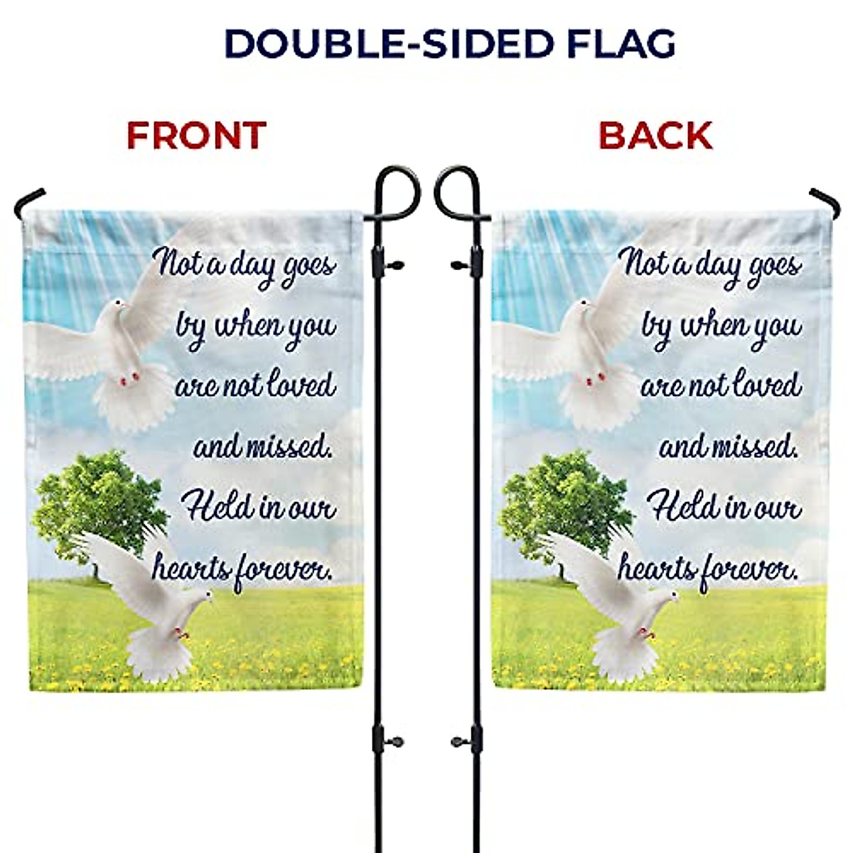America Forever Garden Flag - Loved and Missed, Cemetery Memorial Religious Bereavement Garden Flags 12x18 Double Sided, Yard Outdoor Decorative Flag