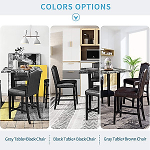 GLORHOME 5-Piece Modern Set with 4 Padded Dining, Faux Marble Top Gray Table + Black Chair