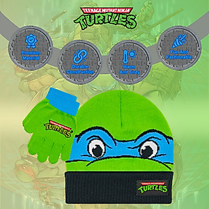 Teenage Mutant Ninja Turtles Boys Winter Hat Ages 4-12 with Winter Gloves – Boys TMNT Winter Hat and Glove Set