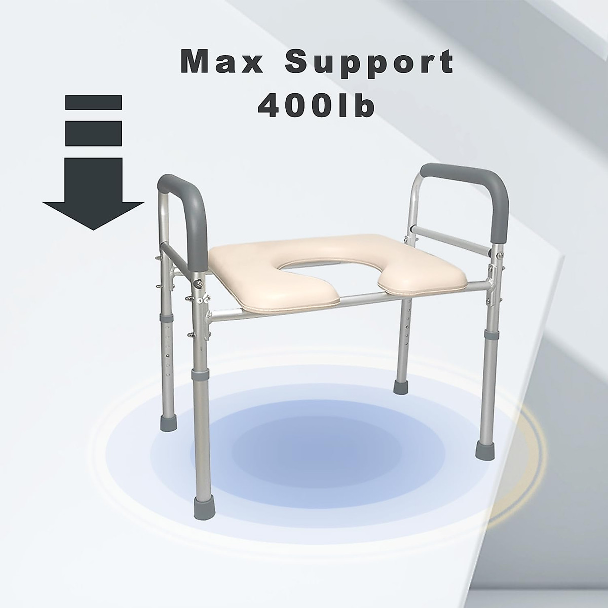 Raised Toilet Seat with Arms, Height Adjustable, 25" Width, up to 400lbs, Reinforced and Anti-Skid, Bedside Commode, Bathroom Assist Safety Frame for Elderly, Handicap