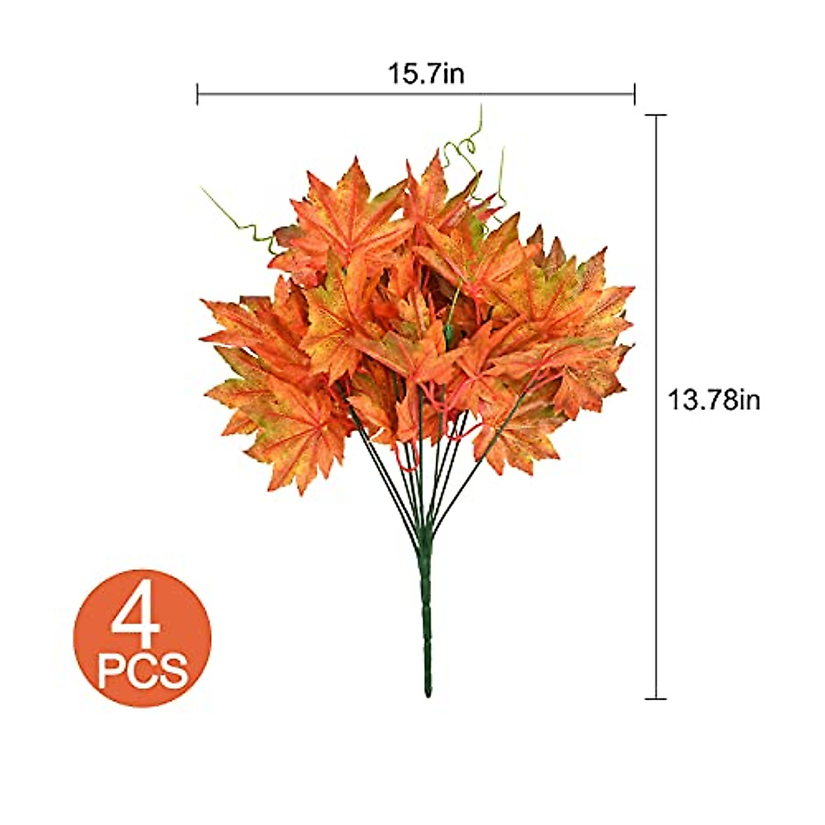 Artflower Fake Fall Bushes Autumn Fake Fall Bushes Artificial Large Maple Leaves Artificial Maple Leaves Branches for Indoor Outdoor Table Centerpieces Christmas Thanksgiving Decoration, 4 Pcs
