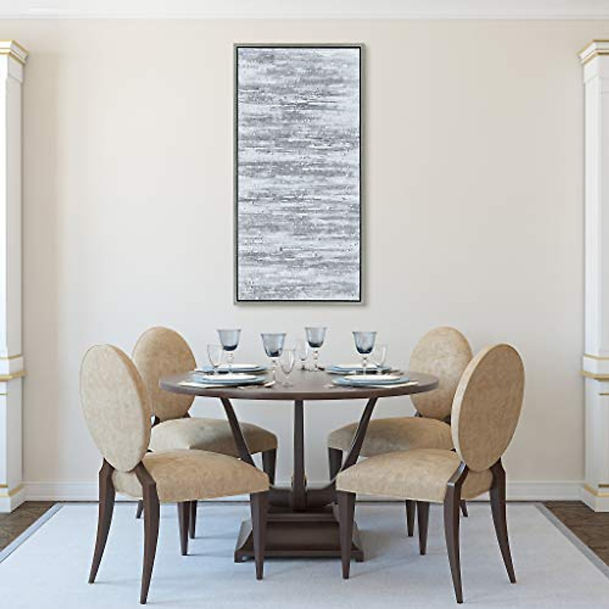 Empire Art Direct Abstract Wall Art Textured Hand Painted Canvas by Martin Edwards, Champagne Frame, 24" x 48", Silver Frequency