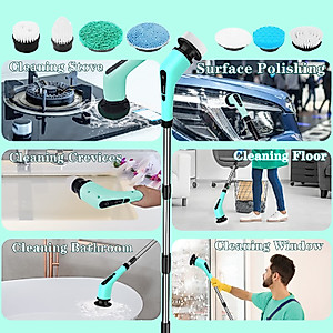 Electric Spin Scrubber, Cordless Bathroom Scrubber with Long Handle, Shower Scrubber for Cleaning with 7 Brush Heads, Power Wall Scrubber Suitable for Cleaning Wall, Kitchen, Bathroom， Window, Floor