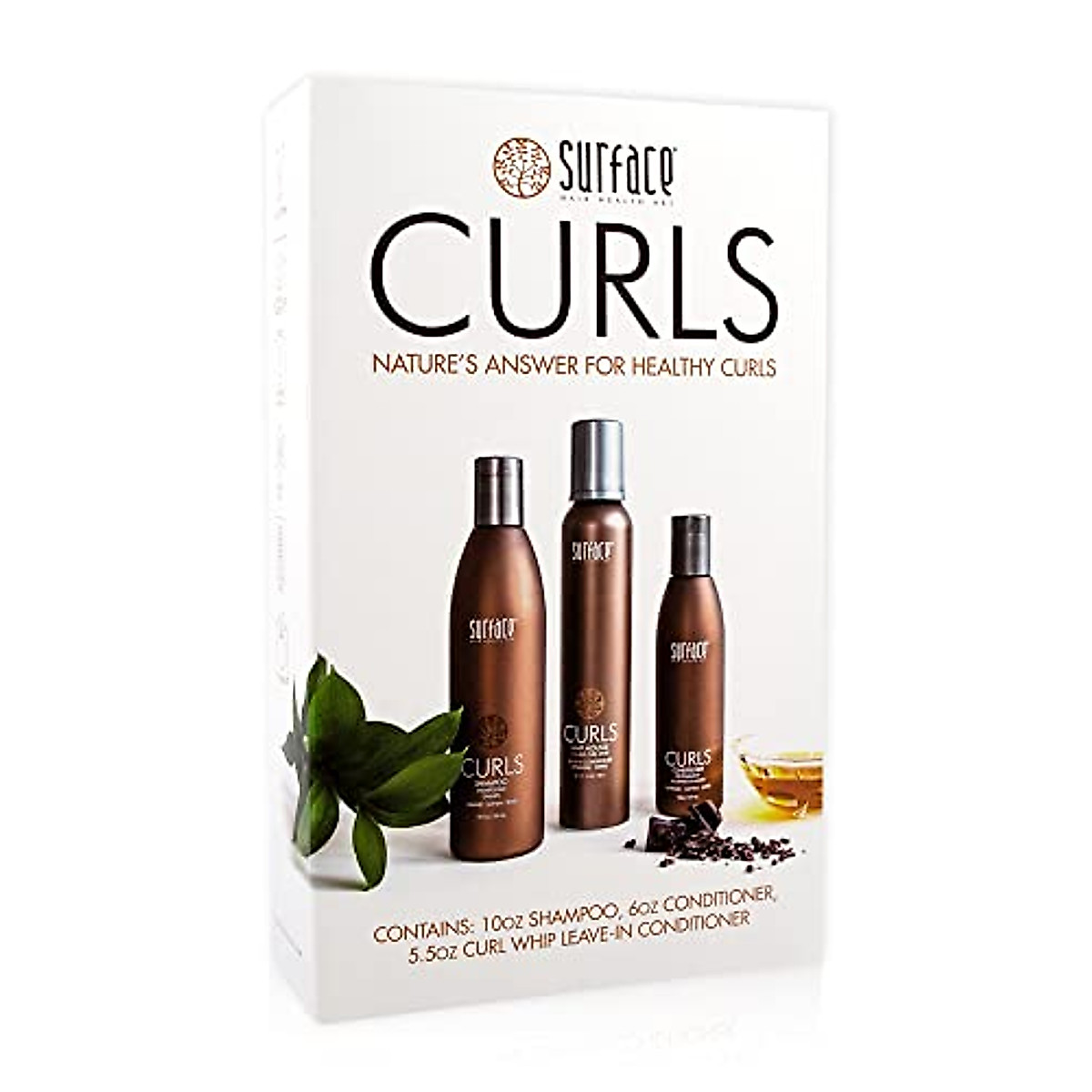 Surface Hair Curls Trio Box Set, Shampoo, Conditioner And Leave-In Conditioner For Healthy And Defined Curly And Wavy Hair, Vegan And Paraben Free