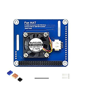 Coolwell Waveshare PWM Controlled Fan HAT for Raspberry Pi I2C Bus PCA9685 Driver with Real Time Temperature Monitor Auto Adjustment Up to 16-Ch PWM Output
