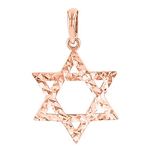 Jewelry America 14K Rose Gold Hebrew Star of David Charm Pendant with Textured Finish