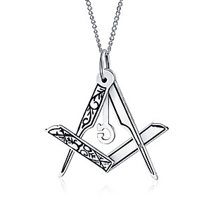Bling Jewelry Masonic Freemason Foldable Compass Pendant Necklace For Women Oxidized .925 Sterling Silver With Chain