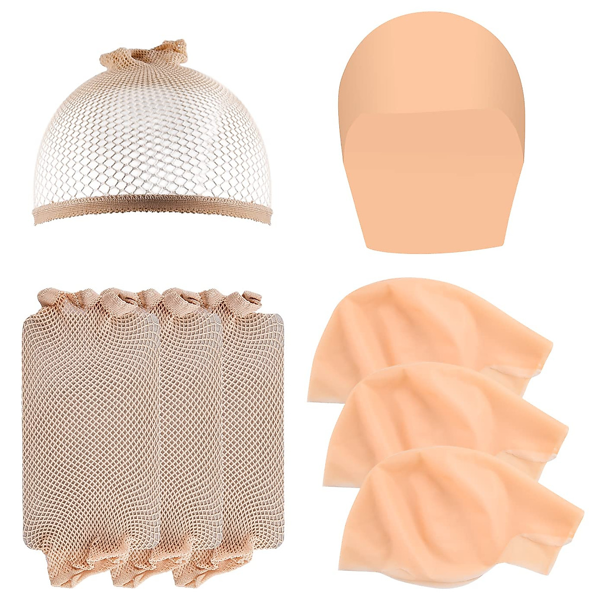 WXJ13 4 Packs Halloween Makeup Latex Bald Caps with 4 Nylon Wig Caps for Kids Teens, Head Wig Cap Costume for Halloween Party Adult Costume Accessory