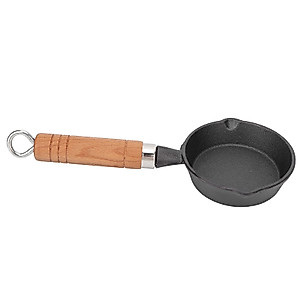 Frying Pan, Cast Iron Pot 10cm Wooden Handle Small Frying pan 10CM Casting Iron with Wood Handle Egg Dumpling Mini Fried Egg Skillet Mini Flat Bottomed Pancake Cookware Kitchen