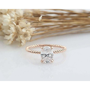 BeBold 1.5ct Oval Cut Simulated Diamond CZ Engagement Ring for Women Twist Rope Style Rose Gold Plated