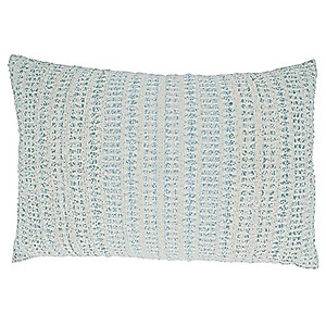 SARO LIFESTYLE Celeste Collection Woven Line Throw Pillow With Poly Filling, 16" x 24", Aqua