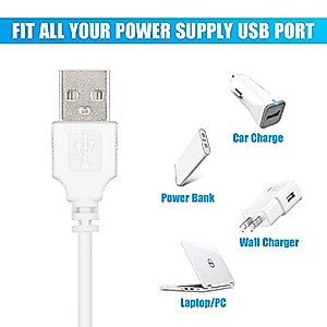 3 Pack Replacement DC Charging Cable 2.5mm with Fast DC USB Charger Cable Cord Adapter Technology for Universal Vibrating Wand Massagers and Toys, 2ft White