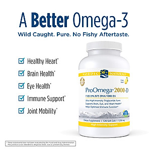 Nordic Naturals ProOmega 2000-D, Lemon Flavor - 2150 mg Omega-3 + 1000 IU D3-120 Soft Gels - Ultra High-Potency Fish Oil - EPA & DHA - Brain, Heart, Joint, & Immune Health - Non-GMO - 60 Servings