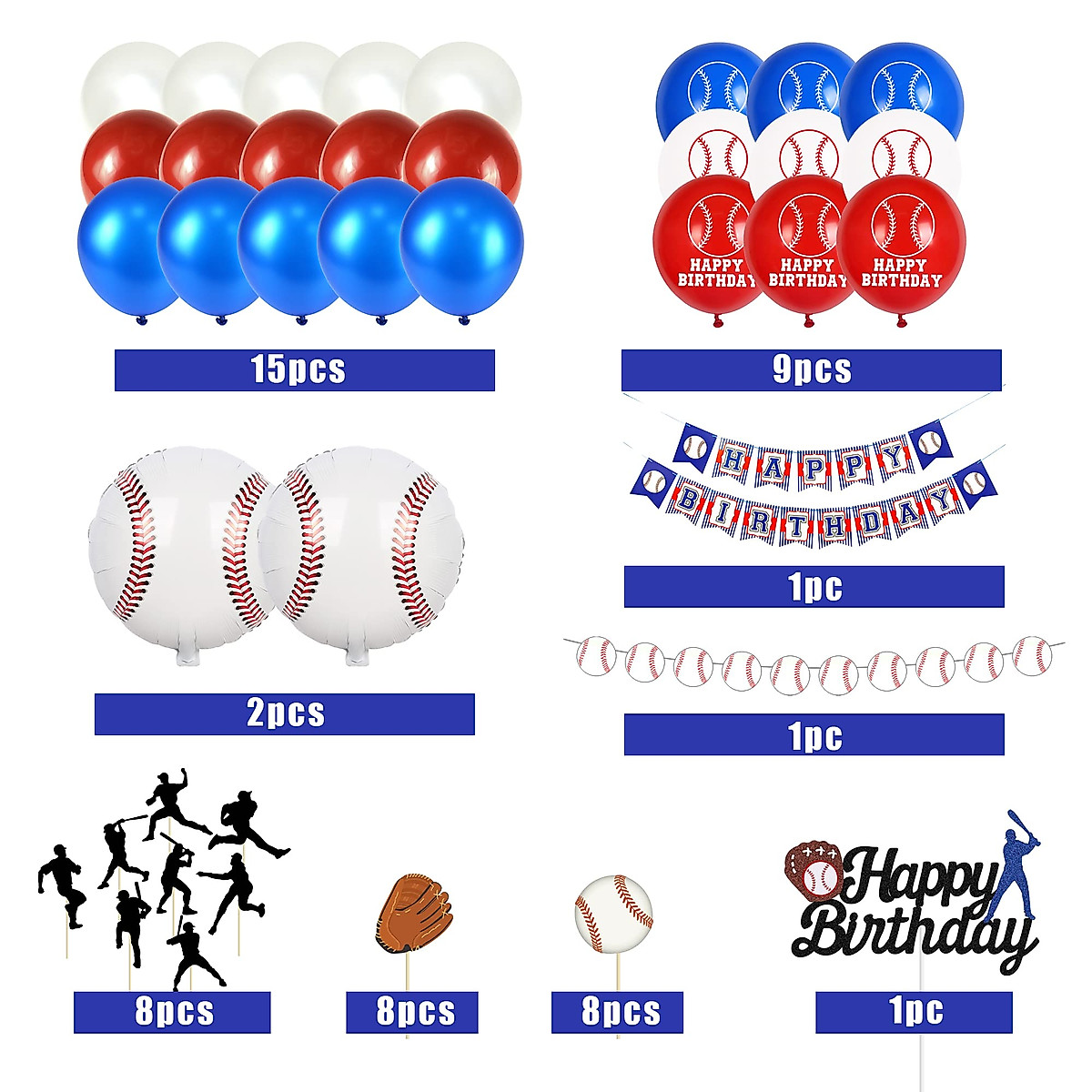 BANBALLON 53 PCS Baseball Party Decorations Baseball Party Supplies Including Happy Birthday Banner Balloons and Baseball cake toppers for Sports Theme Birthday Party and Baseball Theme Party Decor