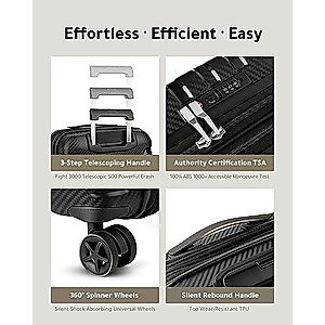 LUGGEX Carbon Fiber Pattern 3 Piece Luggage Sets - Impact-Resistant PP Material - High Rebound Toughness & Anti-Explosion Zipper (Black Suitcase Set)