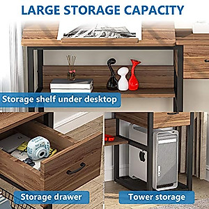 Tribesigns Drafting Table with Storage Drawers, Drawing Computer Desk Artist Craft Table Painting Desk Workstation with Shelves and Tiltable Tabletop for Students, Home Office